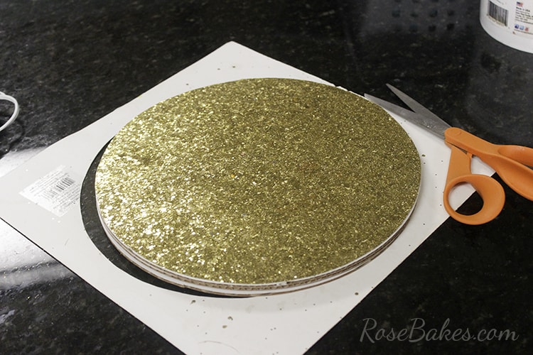 How to Cover a Cake Board with Glitter Paper