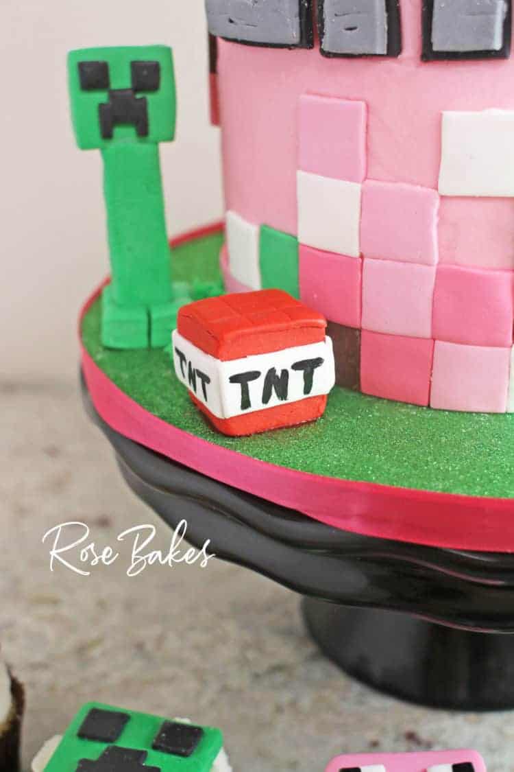 A Pink Minecraft Birthday Cake for a Girl