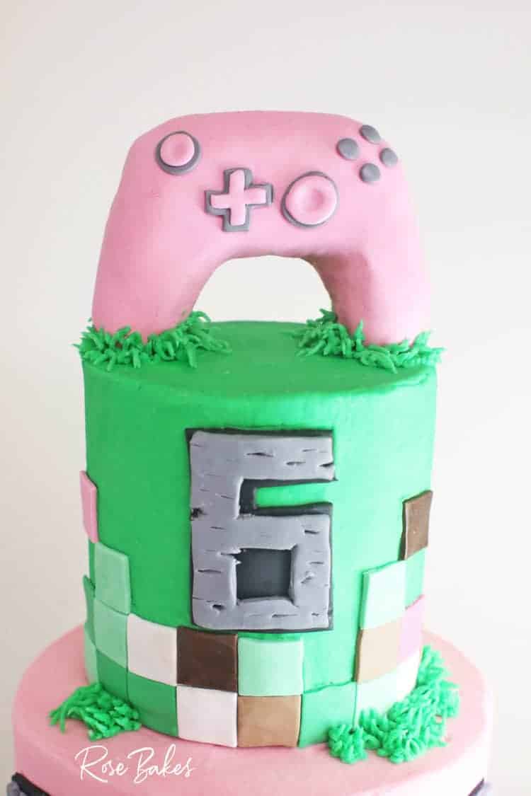 A Pink Minecraft Birthday Cake for a Girl